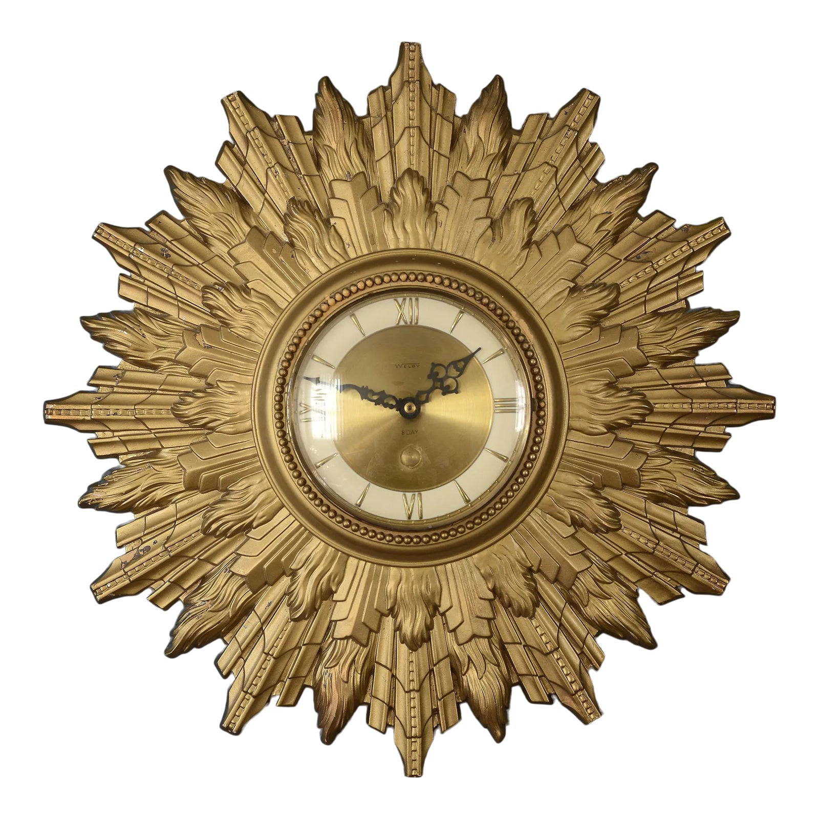 1970s Mid Century Welby Art Deco Style Starburst Wall Clock | Chairish