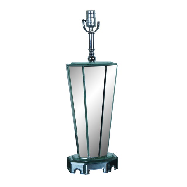 Vintage Venetian Art Deco Style Mirrored Chrome Vanity Table Lamp ...