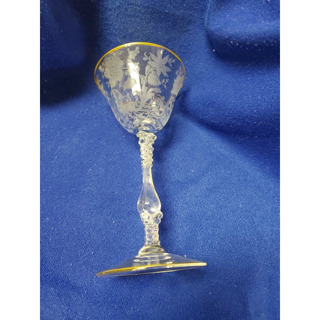 1950s Cambridge Crystal Wildflower Liquor/Cocktail Stemware with Gold Rim - Set of 13 | Chairish