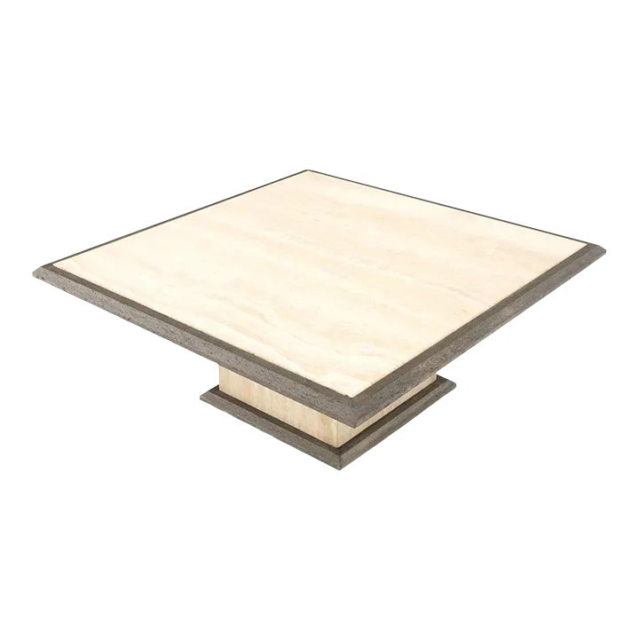 Two Tone Square Travertine Coffee Table Grey Bezel Italian Mid Century ...