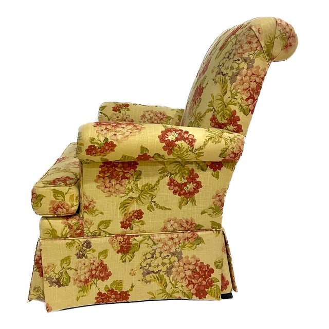 Vintage Floral Linen Upholstered Club Chair | Chairish