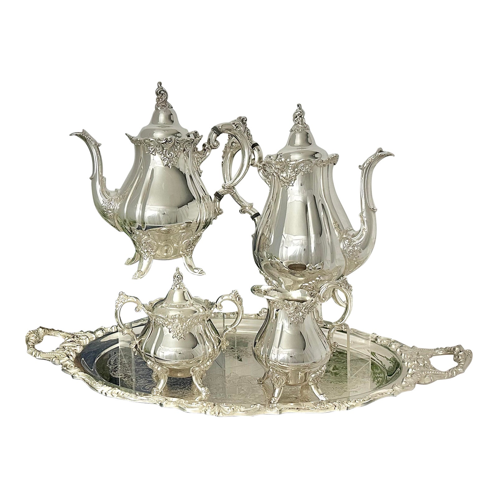 Vintage Wallace Silver Plated Baroque Tea and Coffee Service Set - 5 ...