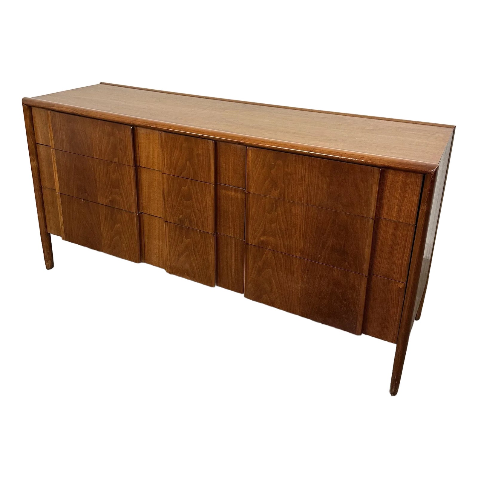 Drexel Parallel Long Dresser by Barney Flagg Midcentury Walnut | Chairish