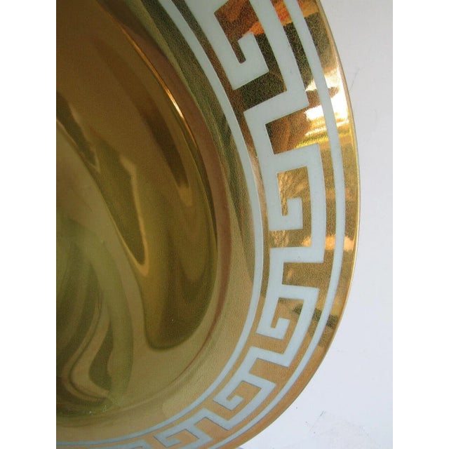1990s Signed Gold Art Glass Centerpiece Bowl With Etched Greek Key ...
