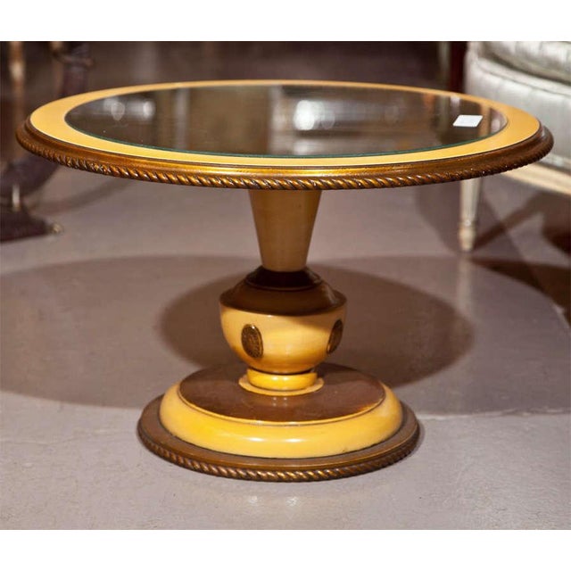 Circular Side Tables with Yellow Accents - A Pair | Chairish