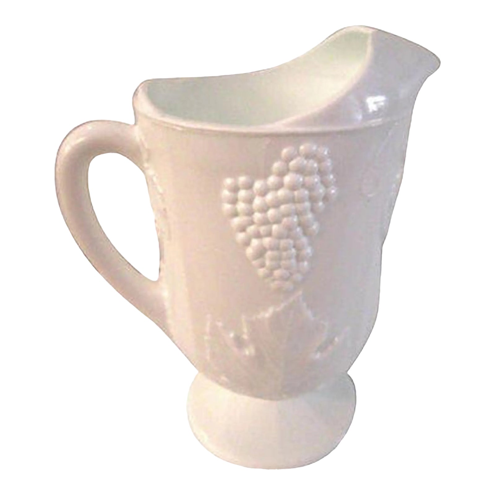Mid-Century Large White Harvest Grape Milk Glass Footed Pitcher | Chairish