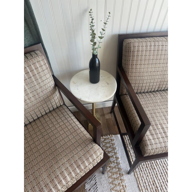 Pair of Contemporary Armchairs by HBF – Walnut Frames & Geometric ...