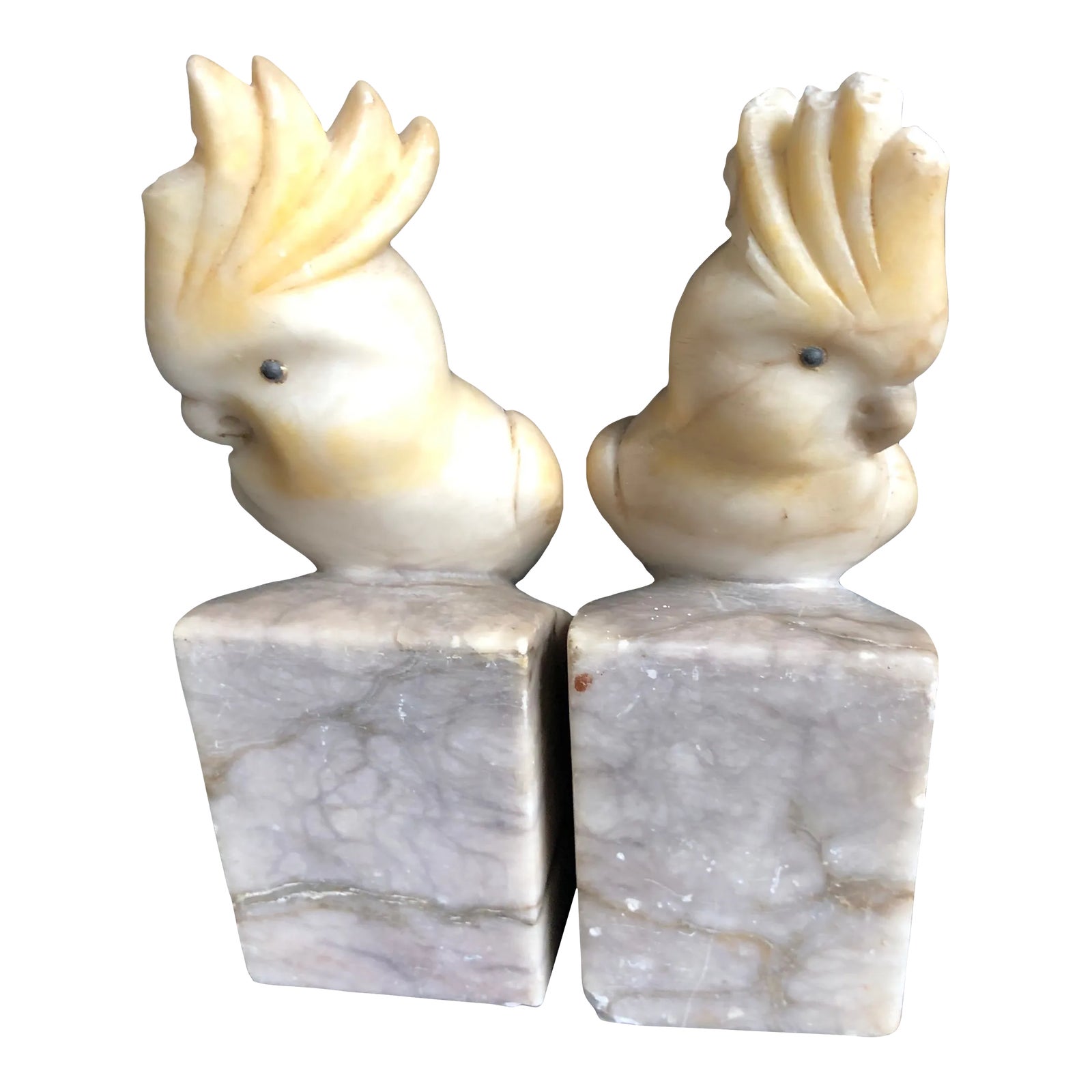1930s Pair of Italian Cockatoo Parrot Bookends in Alabaster | Chairish