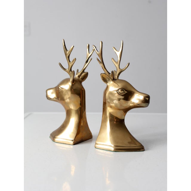 Vintage Large Brass Stag Deer Bookends Pair | Chairish