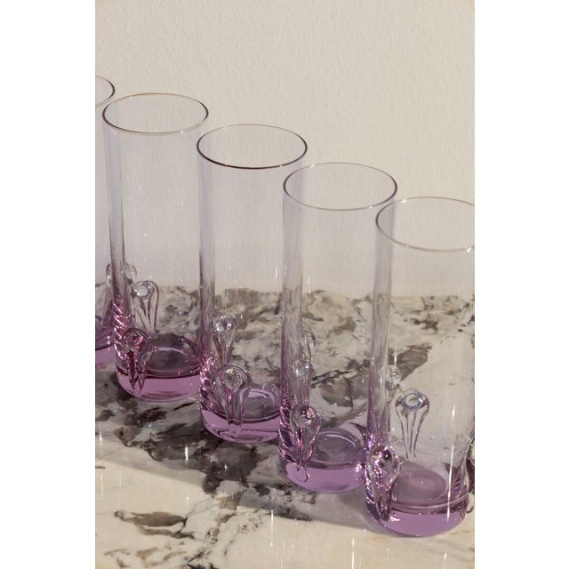 Late 20th Century Set of 5 Tall Alexandrite Glasses With Sculptural Pattern | Chairish
