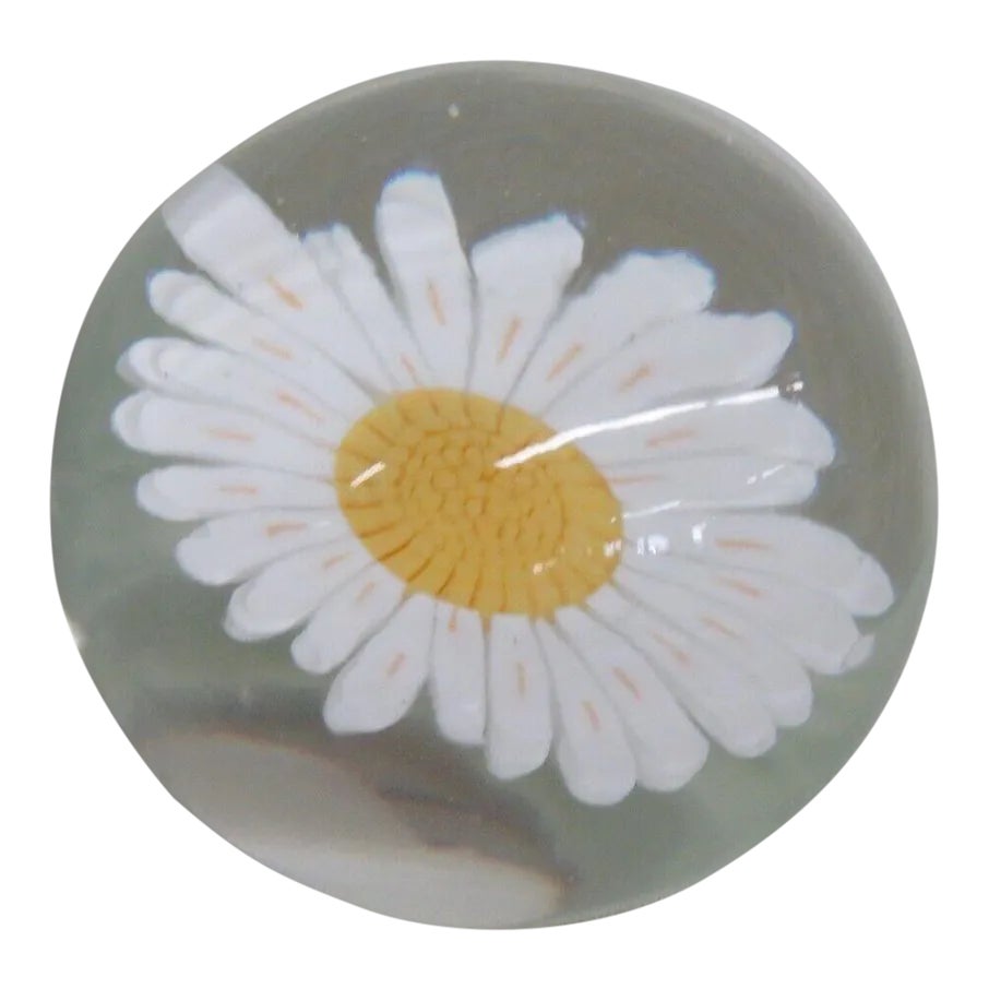 Hand Blown Art Glass Daisy Flower Paperweight | Chairish