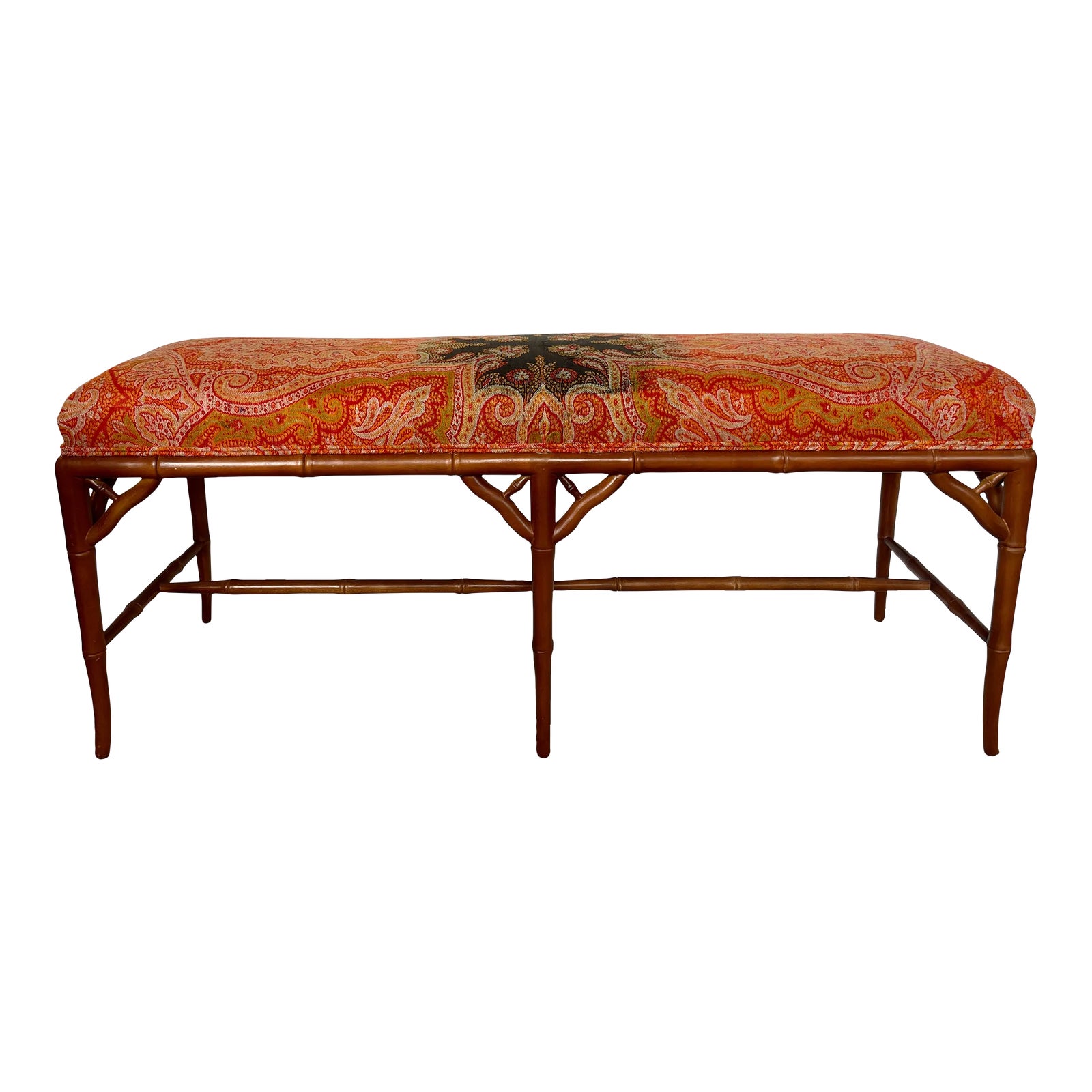 Faux Bamboo Bench Upholstered With 19Th. C. Cashmere Shawl | Chairish
