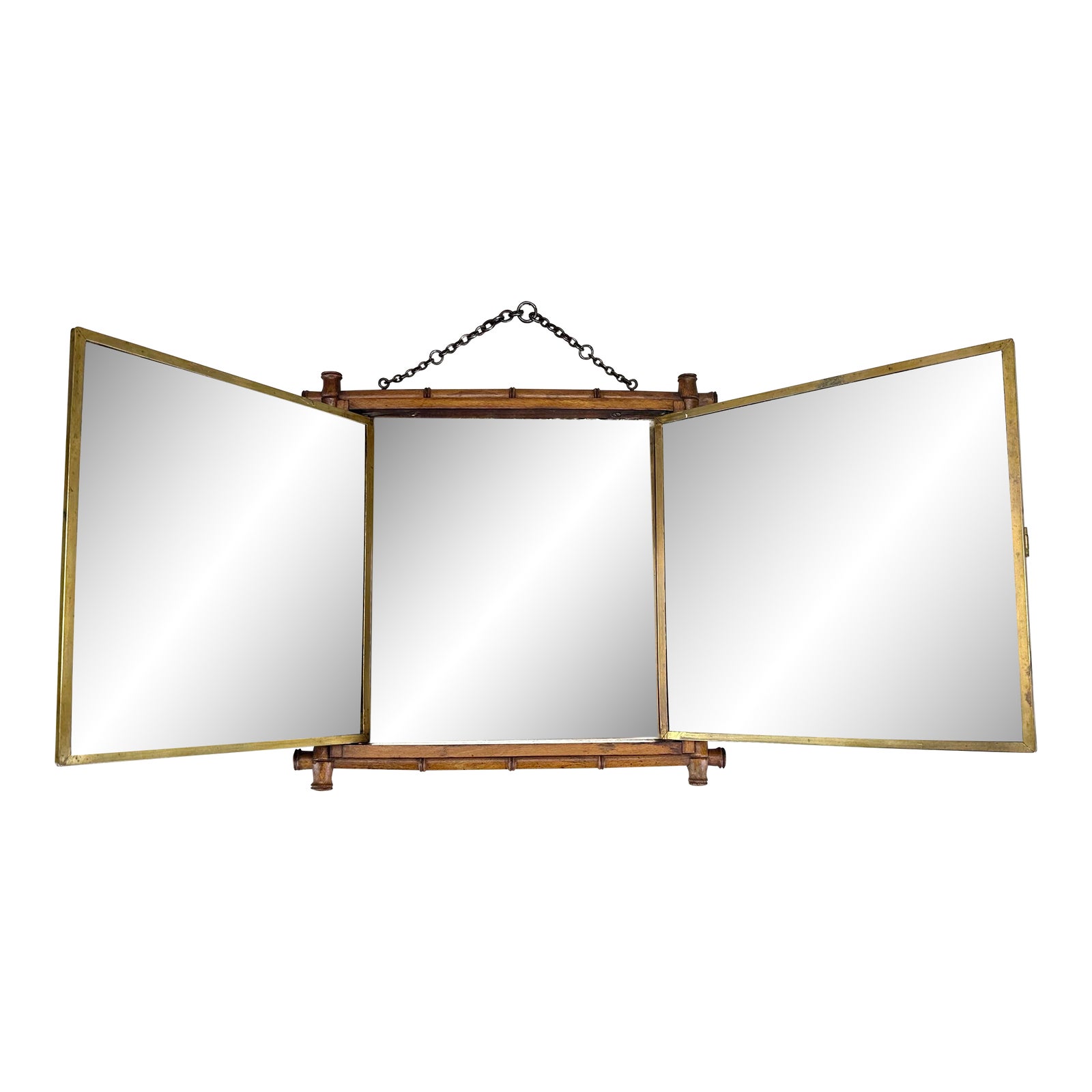 Antique French Aesthetic Movement Tri-Panel Faux Bamboo Chinoiserie ...