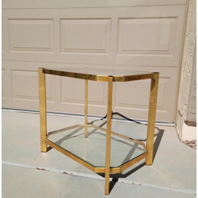 1960s Gold Leaf Metal & Glass Two Tier Octagon Side Table /Bar | Chairish