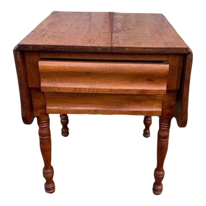 Antique Side End Drop-Leaf Table With 2 Drawers. | Chairish