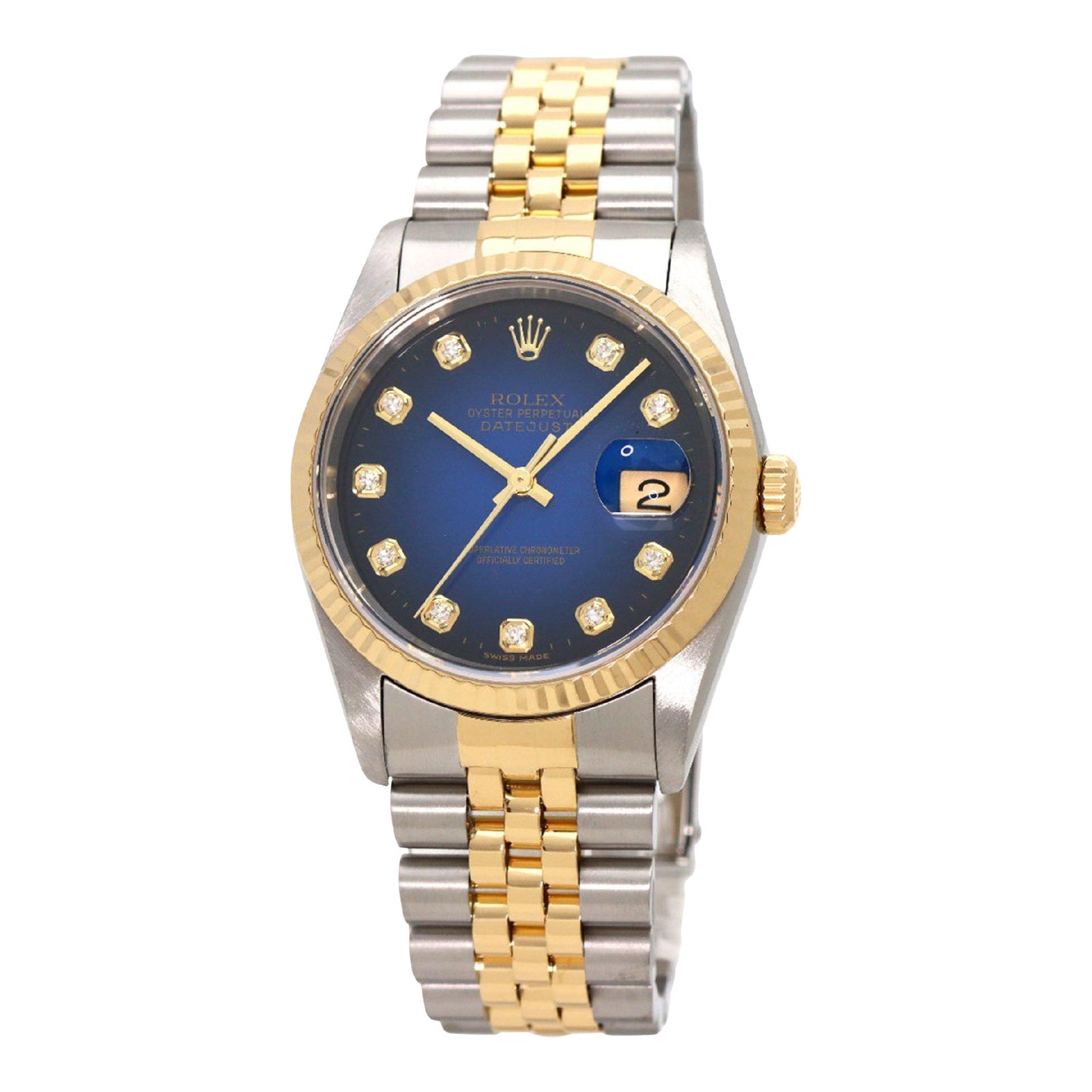 Rolex 16233G Datejust 10P Diamond Blue Gradient Watch Stainless Steel ...