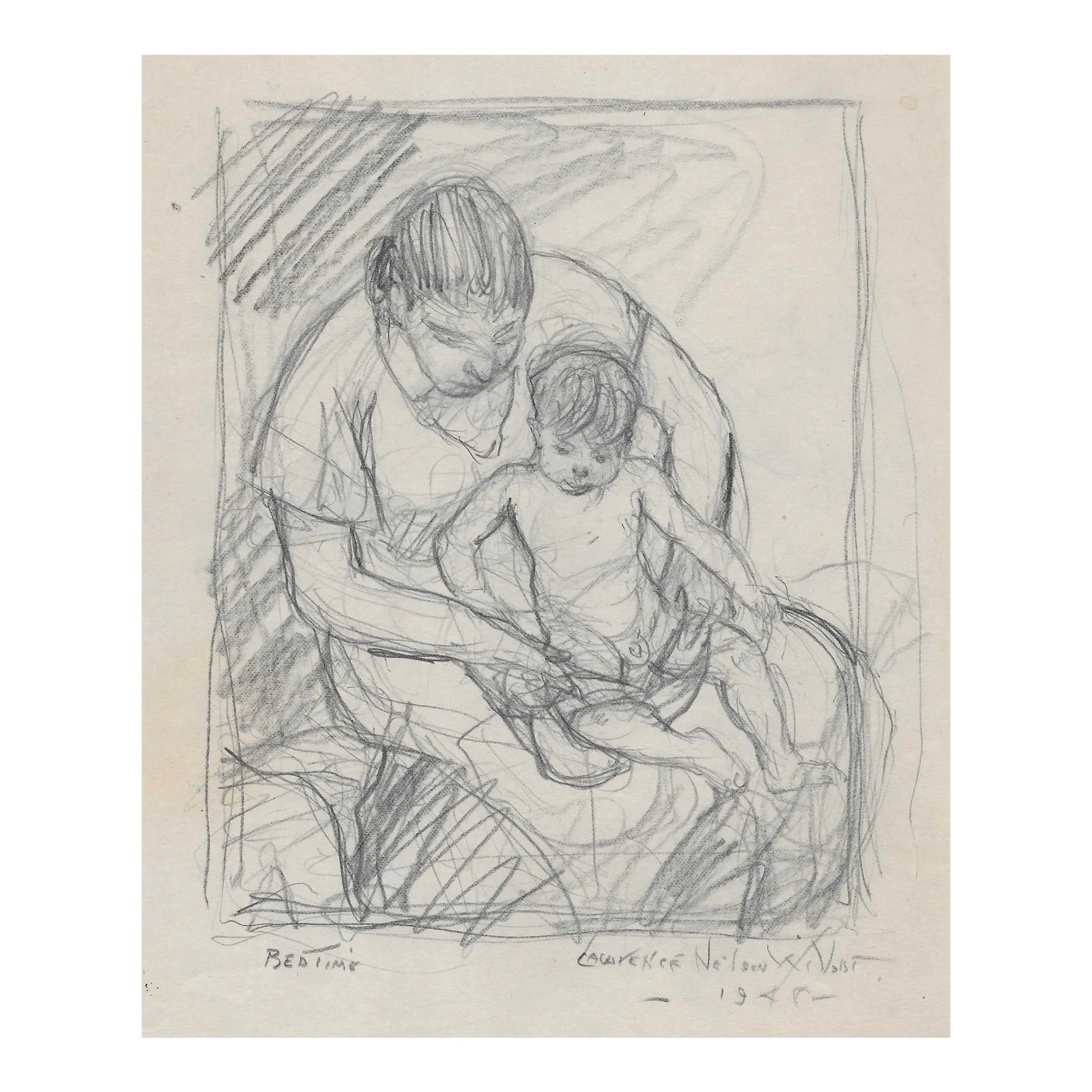 1948 Lawrence Nelson Wilbur Bedtime Drawing | Chairish
