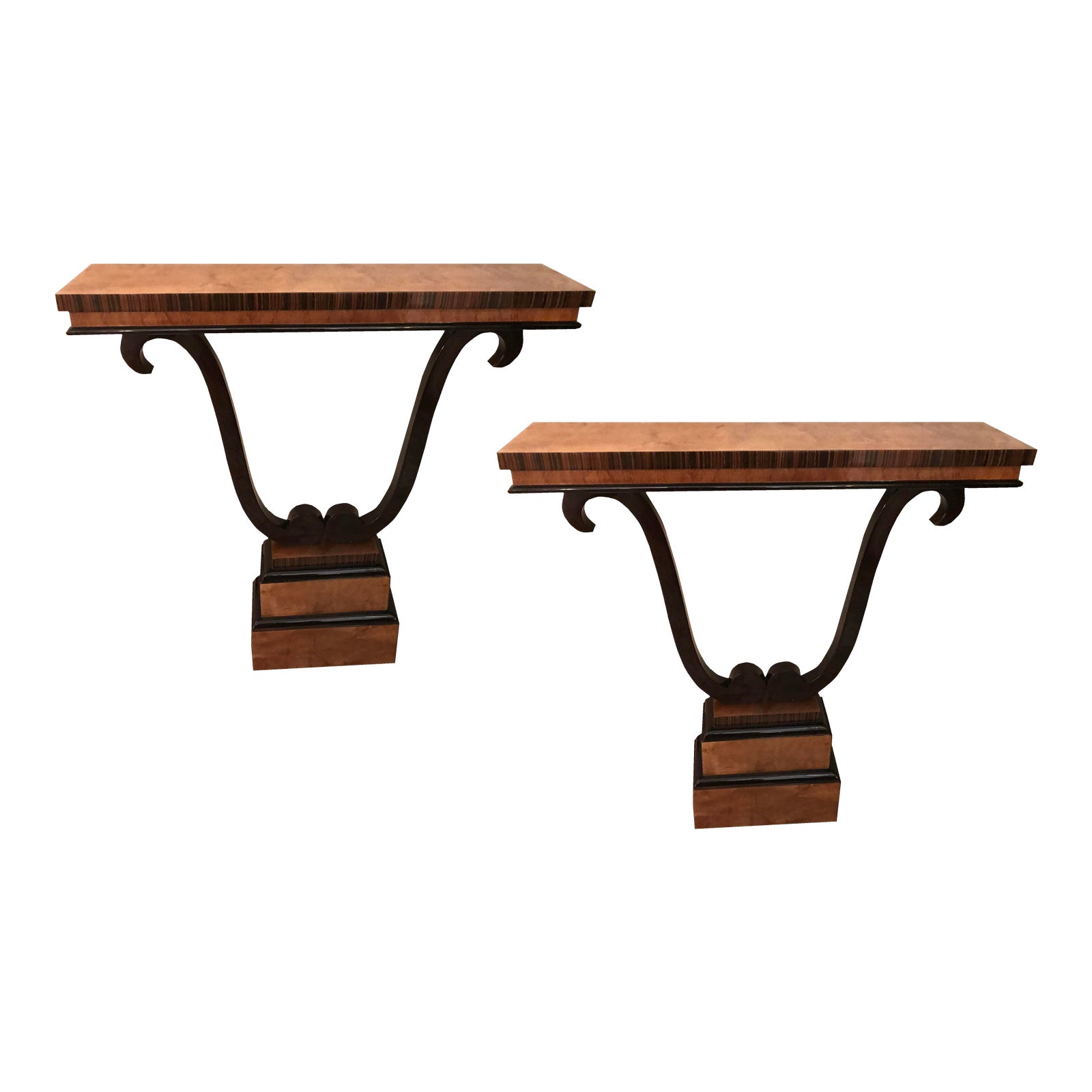 2 Consoles Style Art Deco in Wood and Polyurethanic Lacquer, French ...