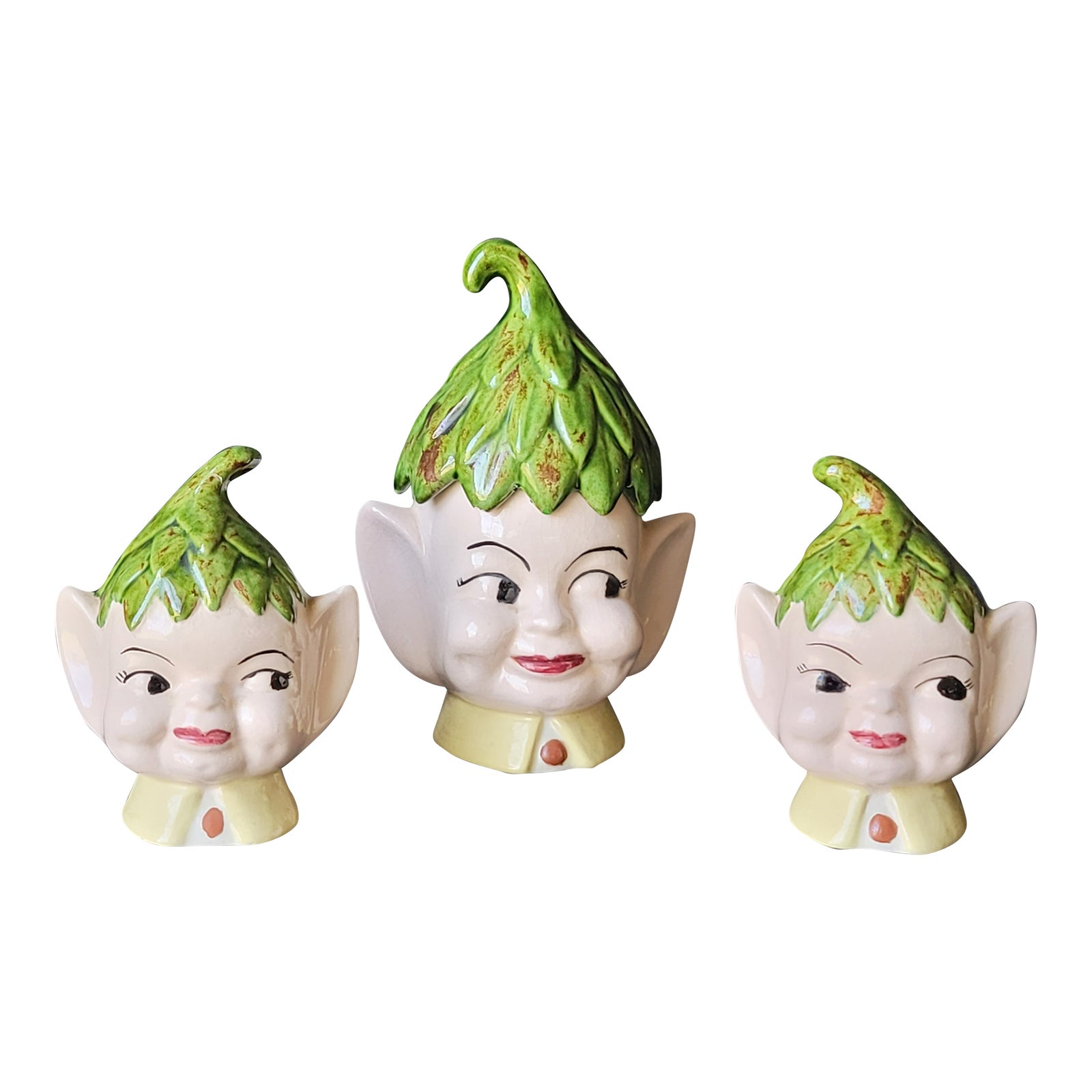 Vintage Ceramic Christmas Pixie Head Salt and Pepper Shakers and Sugar ...