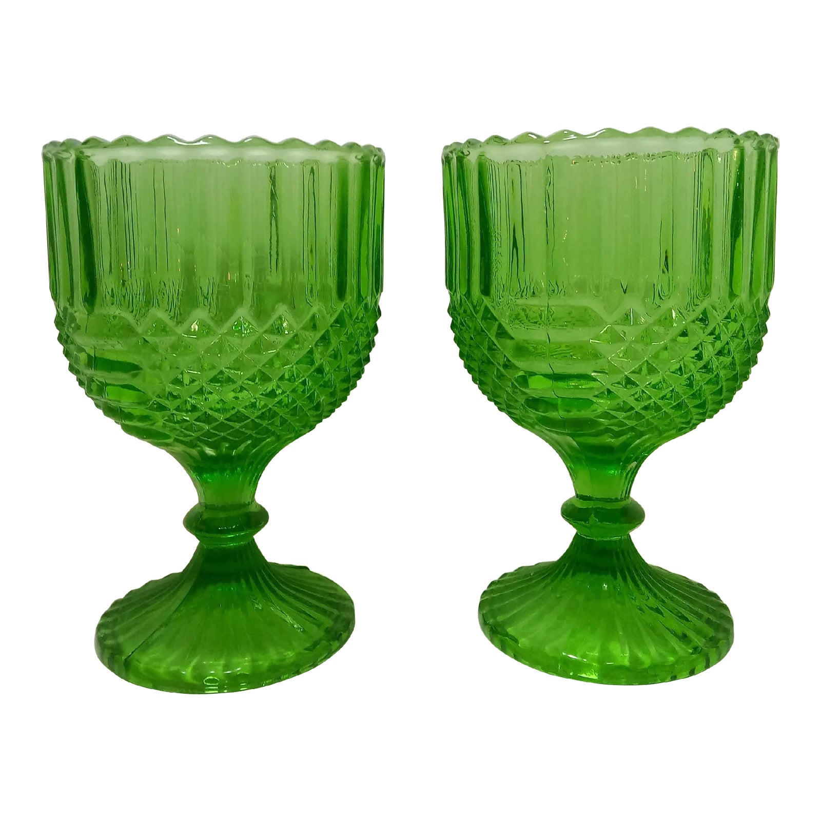 Vintage Green Anchor Hocking Diamond Pattern Glass Compotes- Set of 2 ...