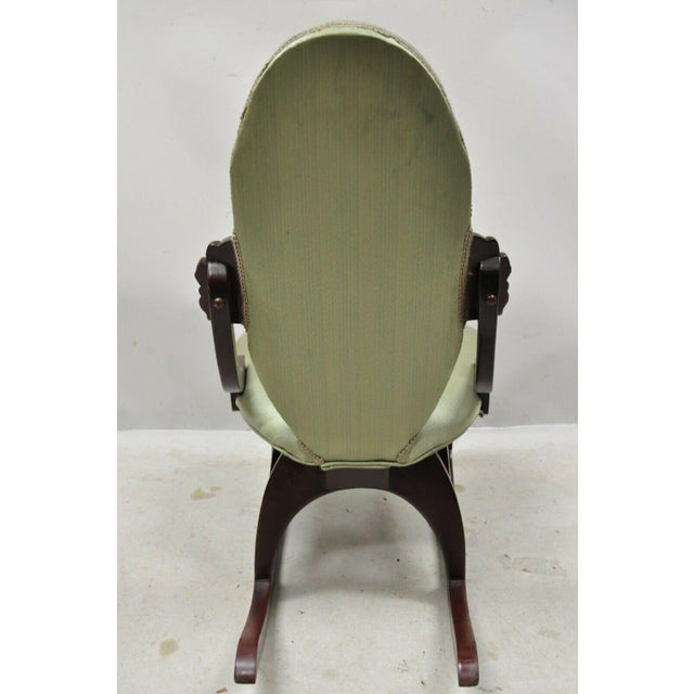 Vintage Victorian Small Mahogany Green Rocking Chair Rocker | Chairish