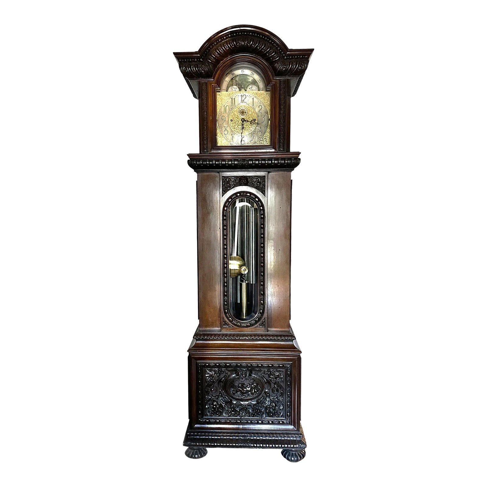 Very Large Early 1900s English Mahogany Grandfather Clock. Lunar Dial ...