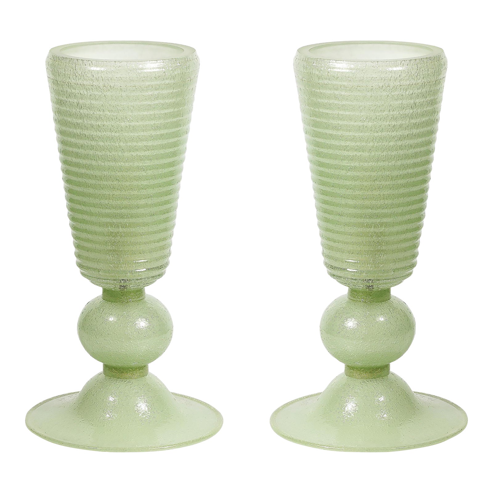 Hand-Blown Murano Glass Smoked Jade Pulegoso Art Deco Style Uplight ...