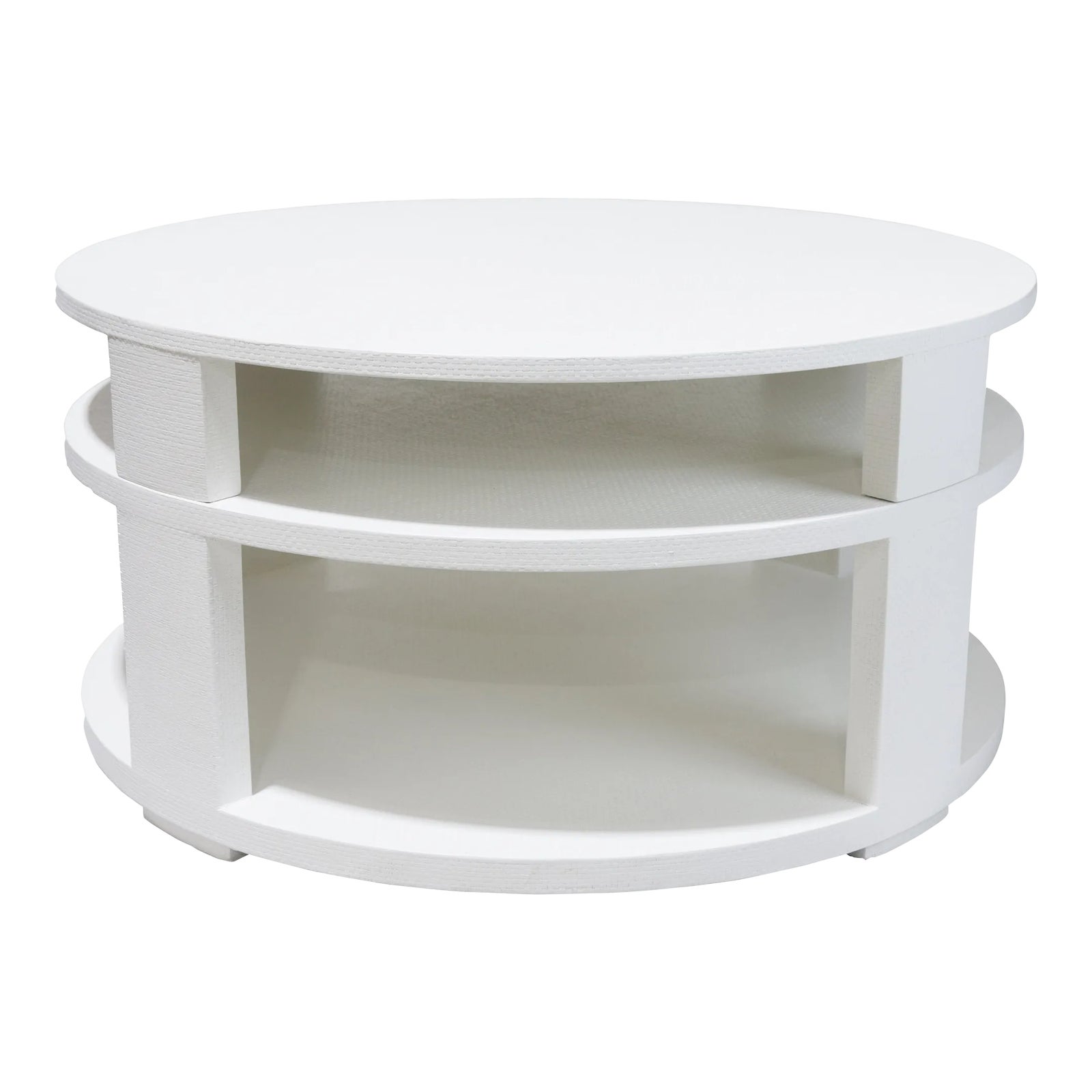 Vintage White Round Two-Tier Coffee Table With Open Shelves | Chairish