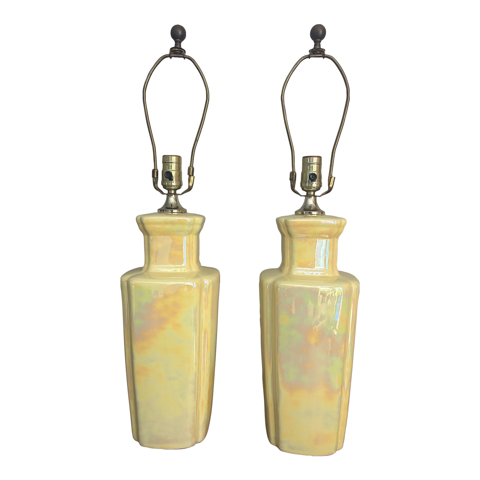 Vintage Boho Mid Century Modern Luster Ceramic Table Lamps, a Pair | Chairish