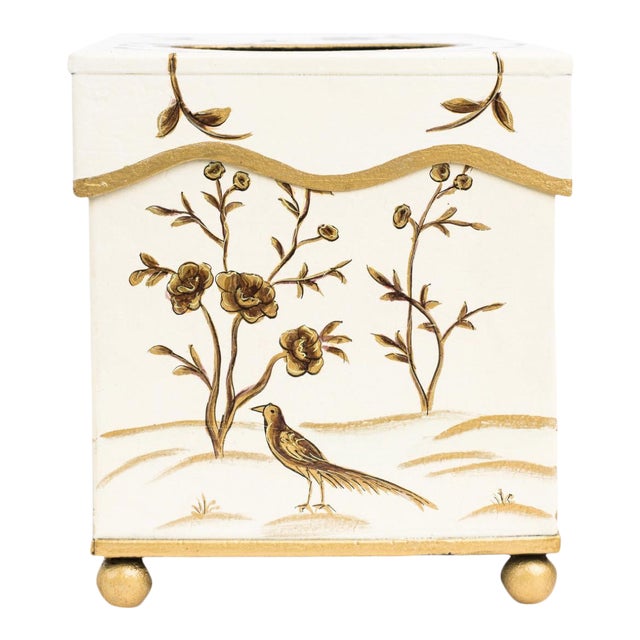 Scalloped Tissue Holder in Ivory/Gold | Chairish