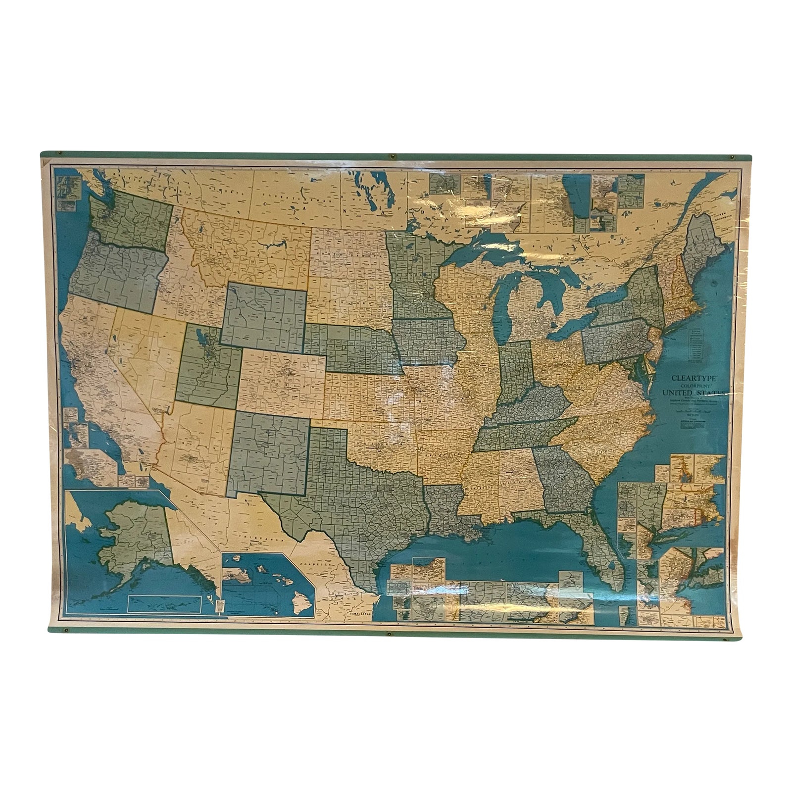 Vintage Large Cleartype Colorprint Usa Map | Chairish