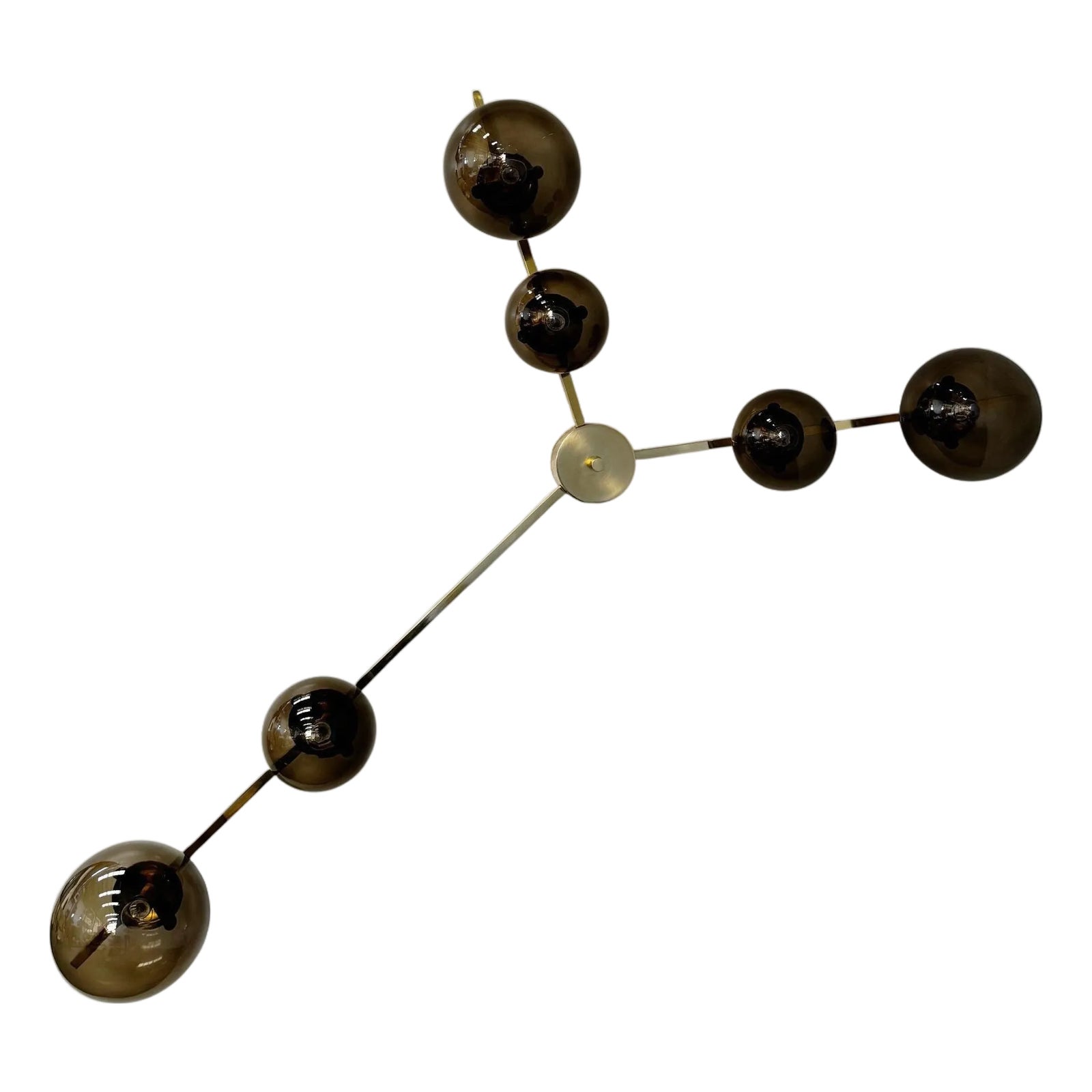 Doppio Trio Polished Brass Smoky Globe Flush Mount by Fabio LTD | Chairish