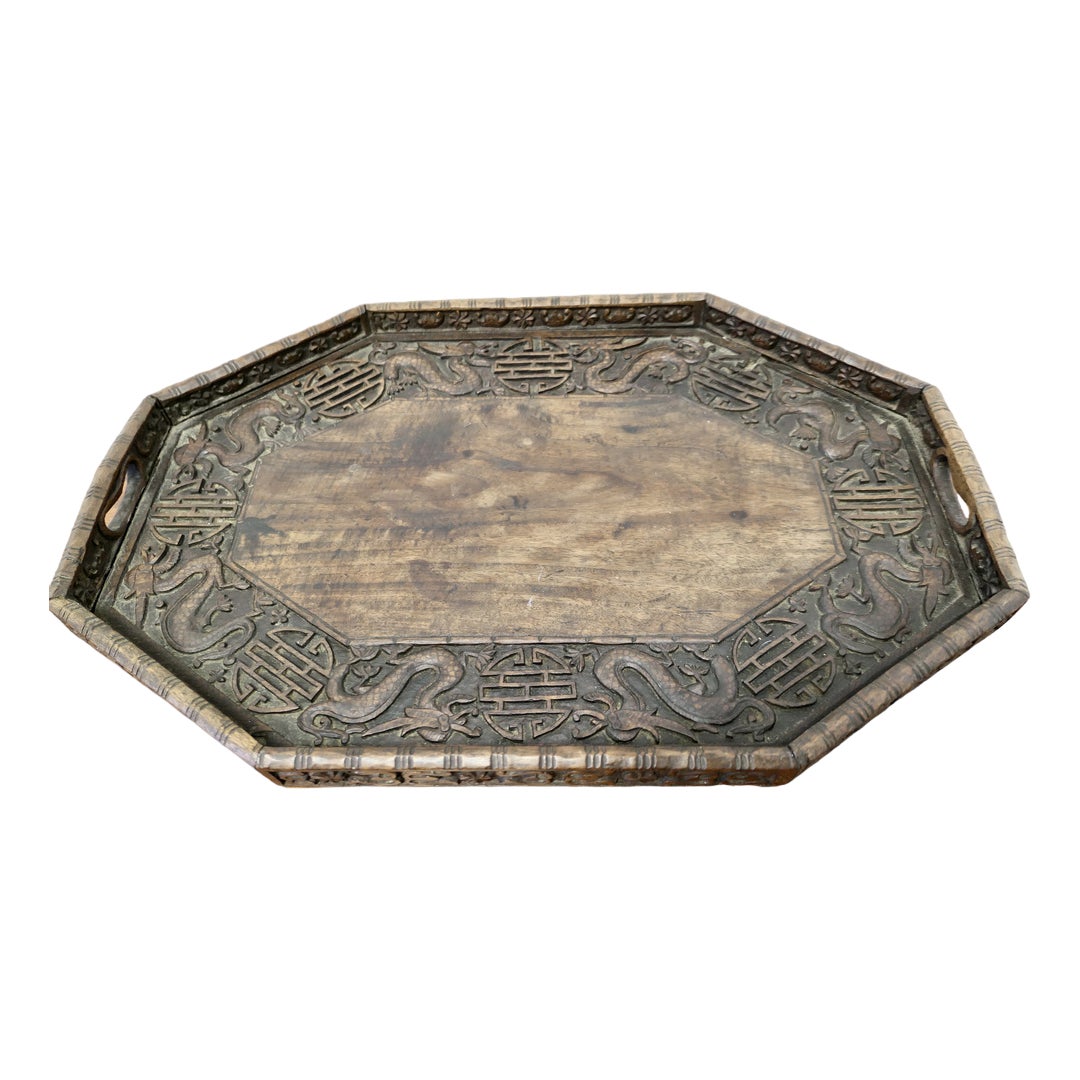 Oriental Folk Art Carved Dragon Tray, 1890s | Chairish