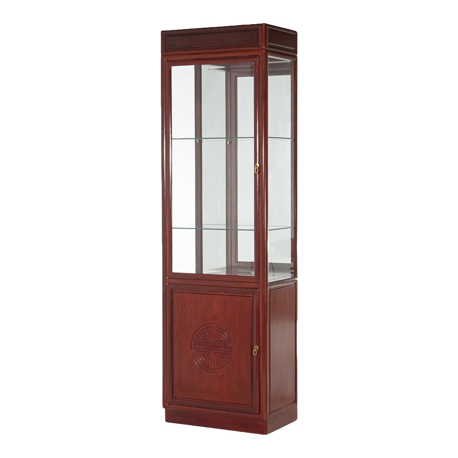 Vintage Chinese Mahogany Display Case With Lower Blind Door Cabinet ...