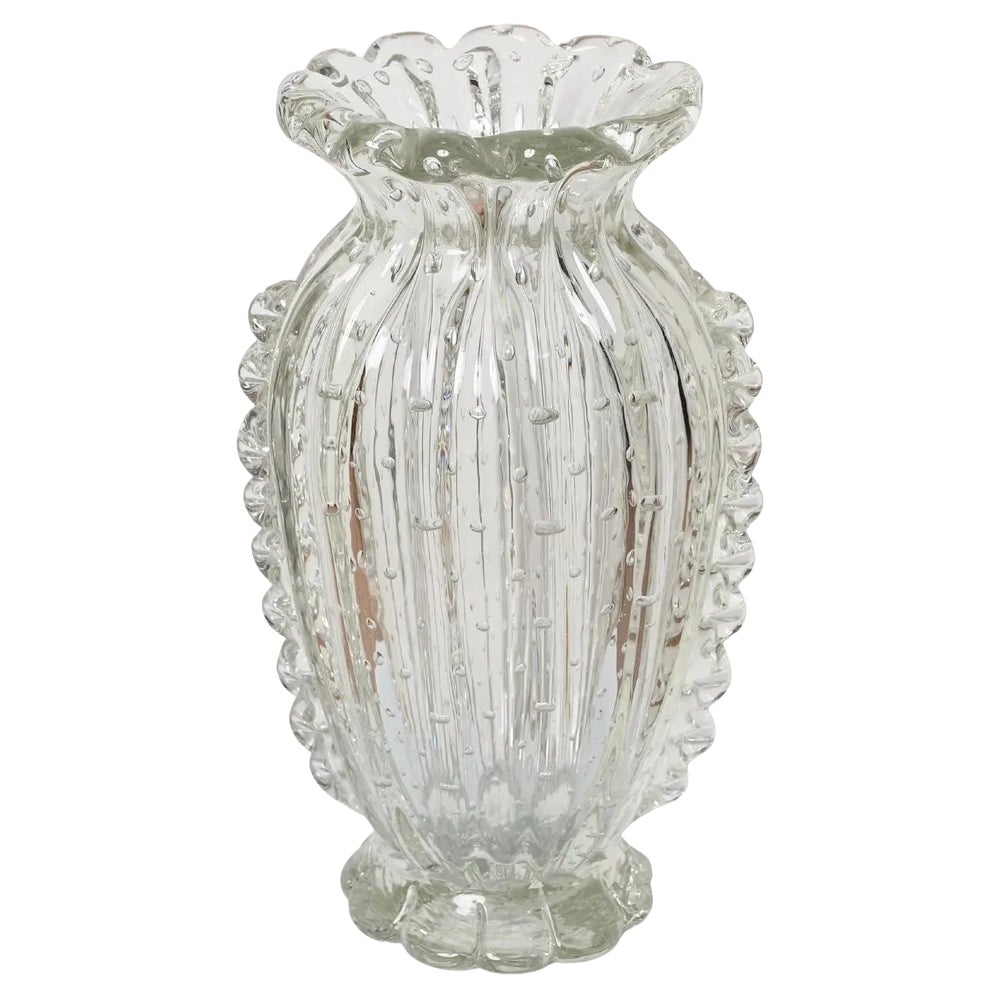 Large Bullicante Murano Glass Fan Flower Vase attributed to Barovier ...
