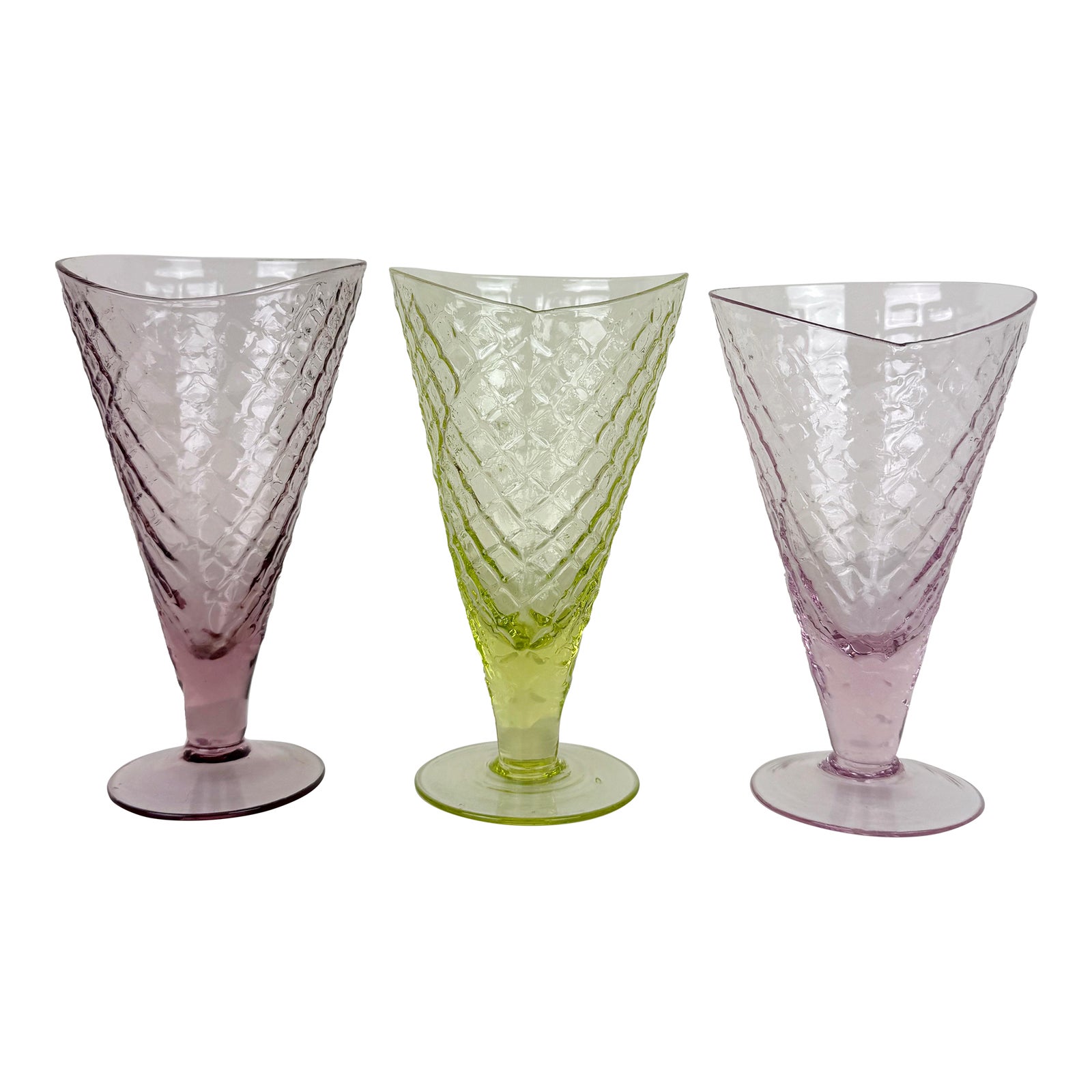 1960s Bormioli Rocco Vintage Colored Ice Cream Glasses- Set of 3 | Chairish