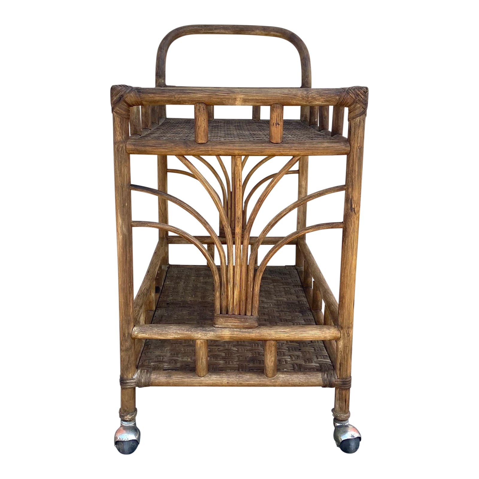 Vintage Rattan Bar Cart on Castors | Chairish