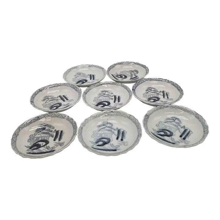 Set of Small Japanese Blue and White Dishes With Landscape Motifs Set ...