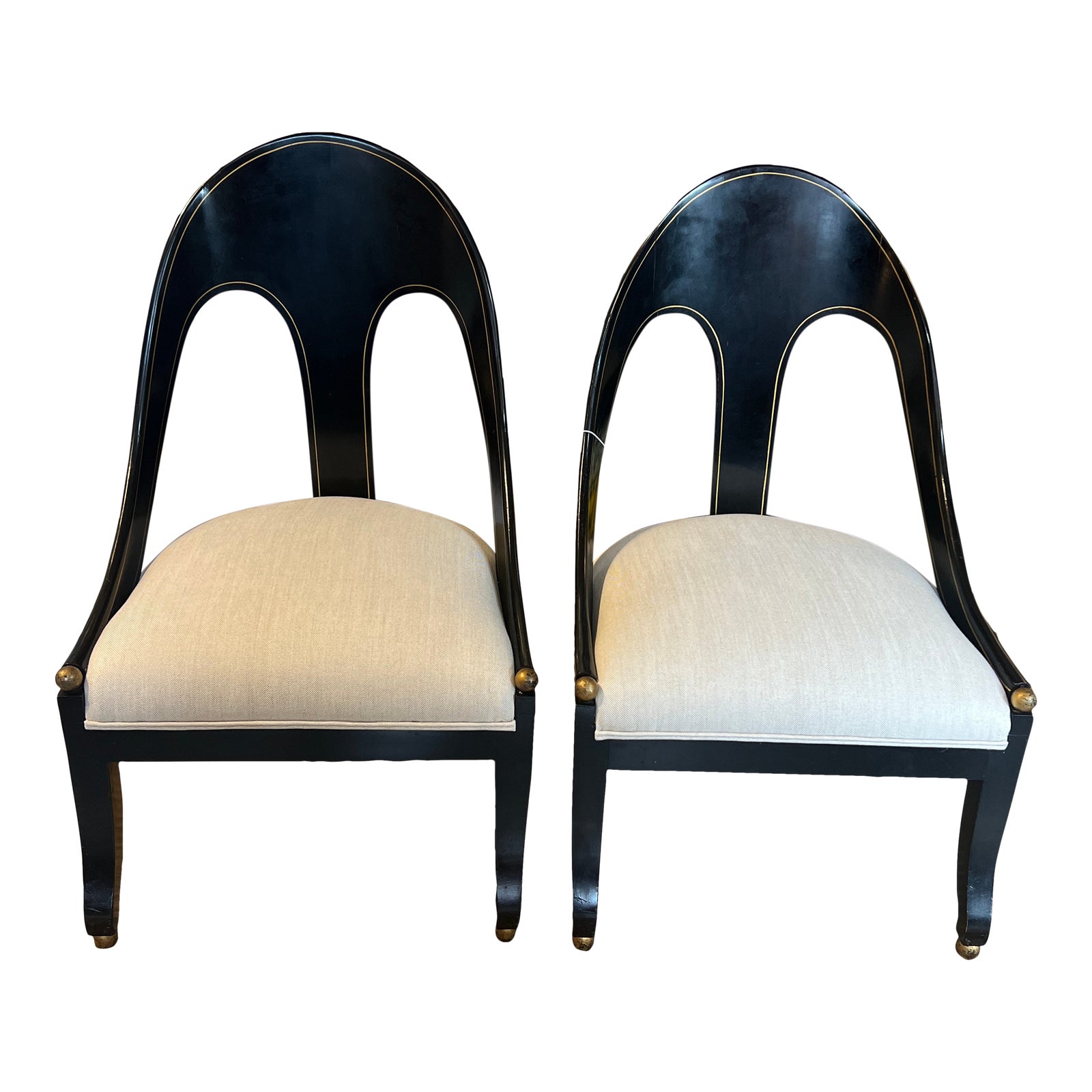 Ebonized Regency Style Spoon Back Slipper Chairs Attributed to Michael ...