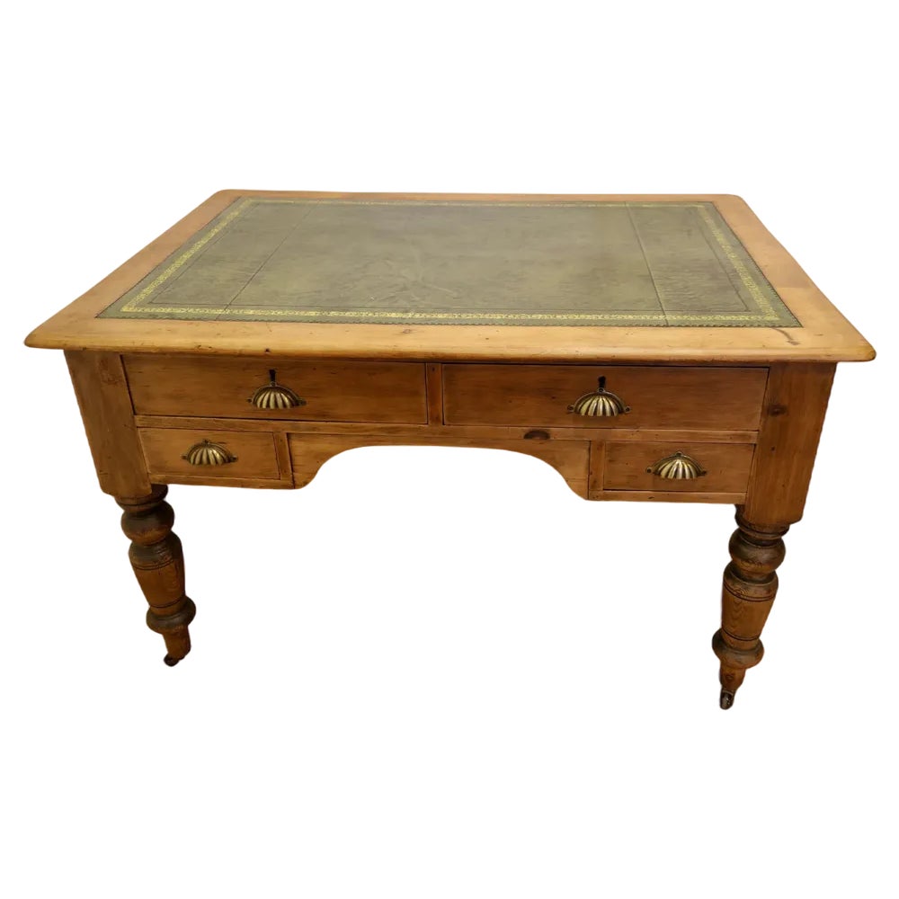 Pine Leather Top Partners Desk, 1860s | Chairish