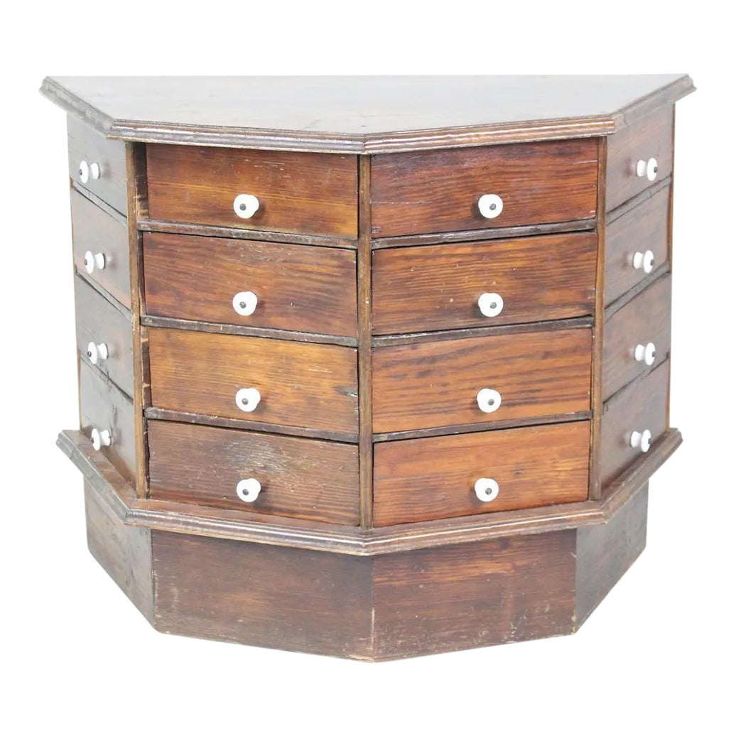 Antique Half Octagon Multi-Drawer Hardware Store Cabinet | Chairish