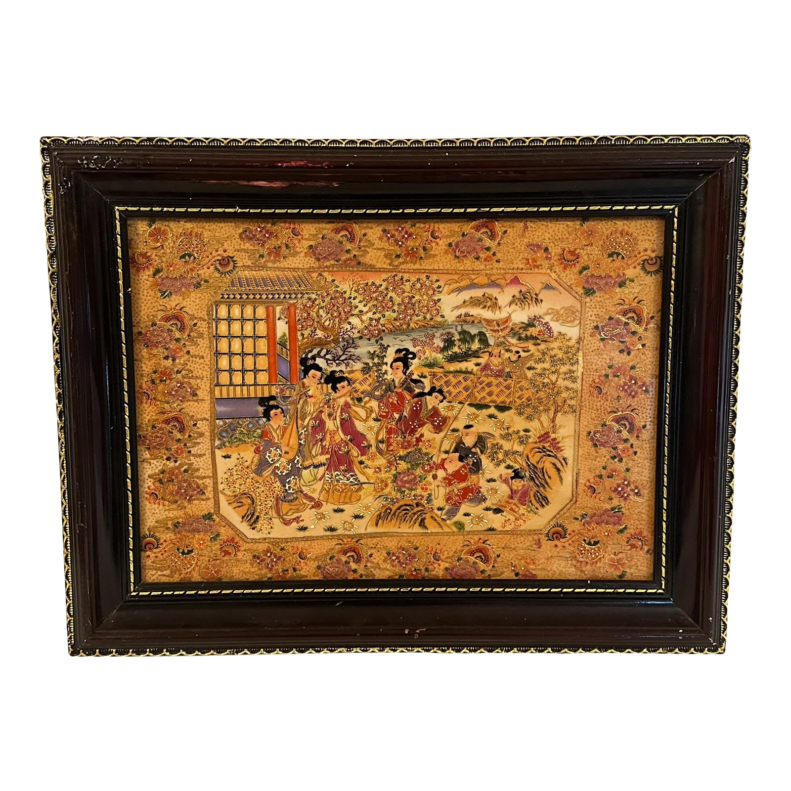 Royal Satsuma Japan Hand Painted Tile, Geishas Musicians, Framed Tile ...