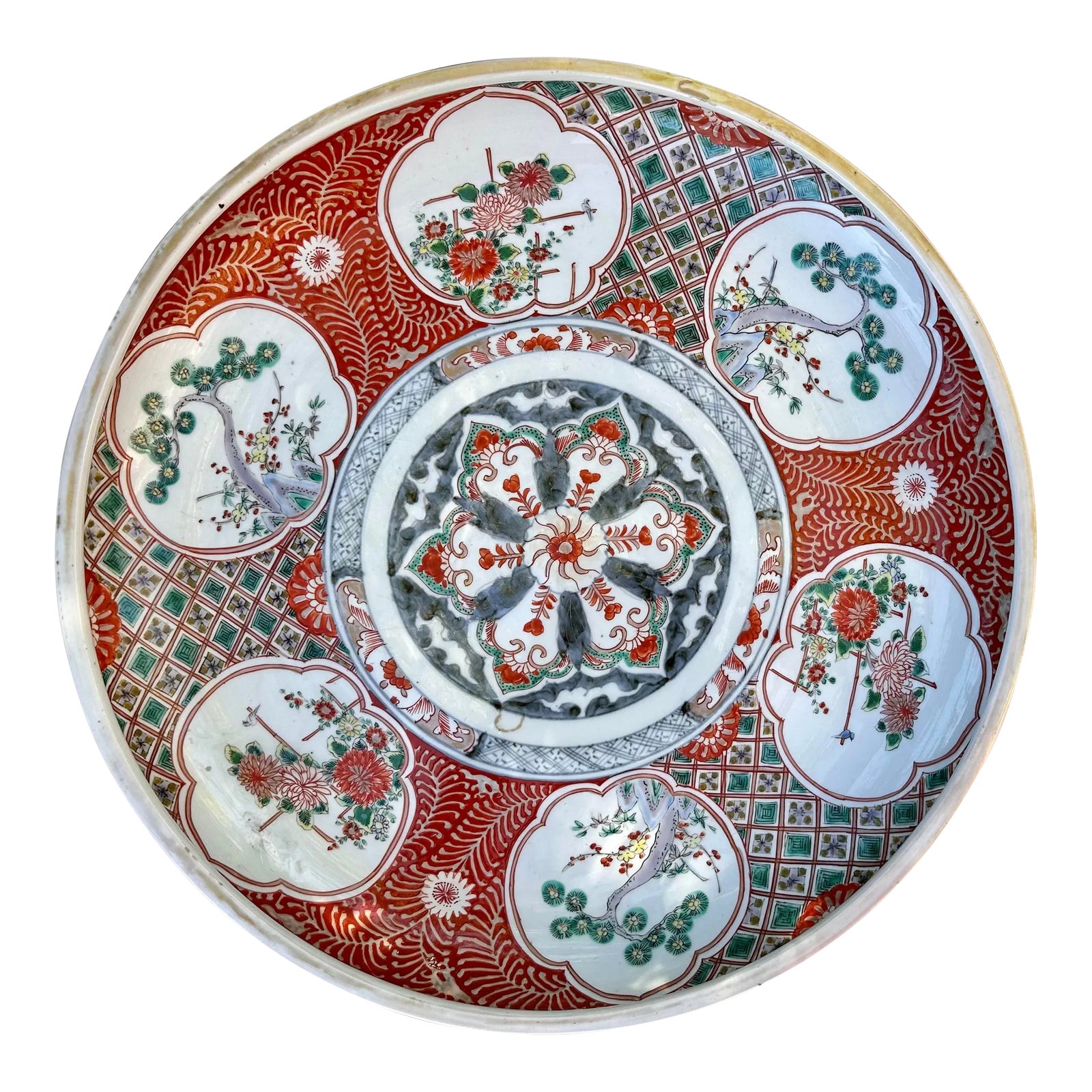 Antique Japanese Imari Shallow Bowl Centerpiece Platter | Chairish