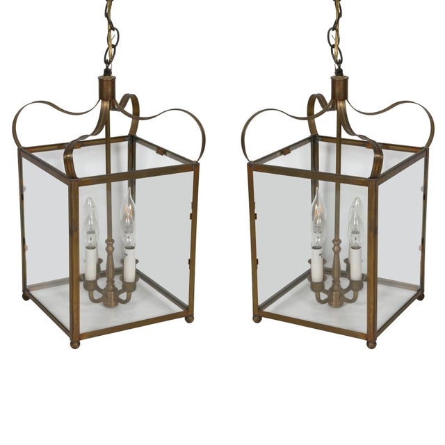 Pair of Vintage Brass Square Lanterns | Chairish