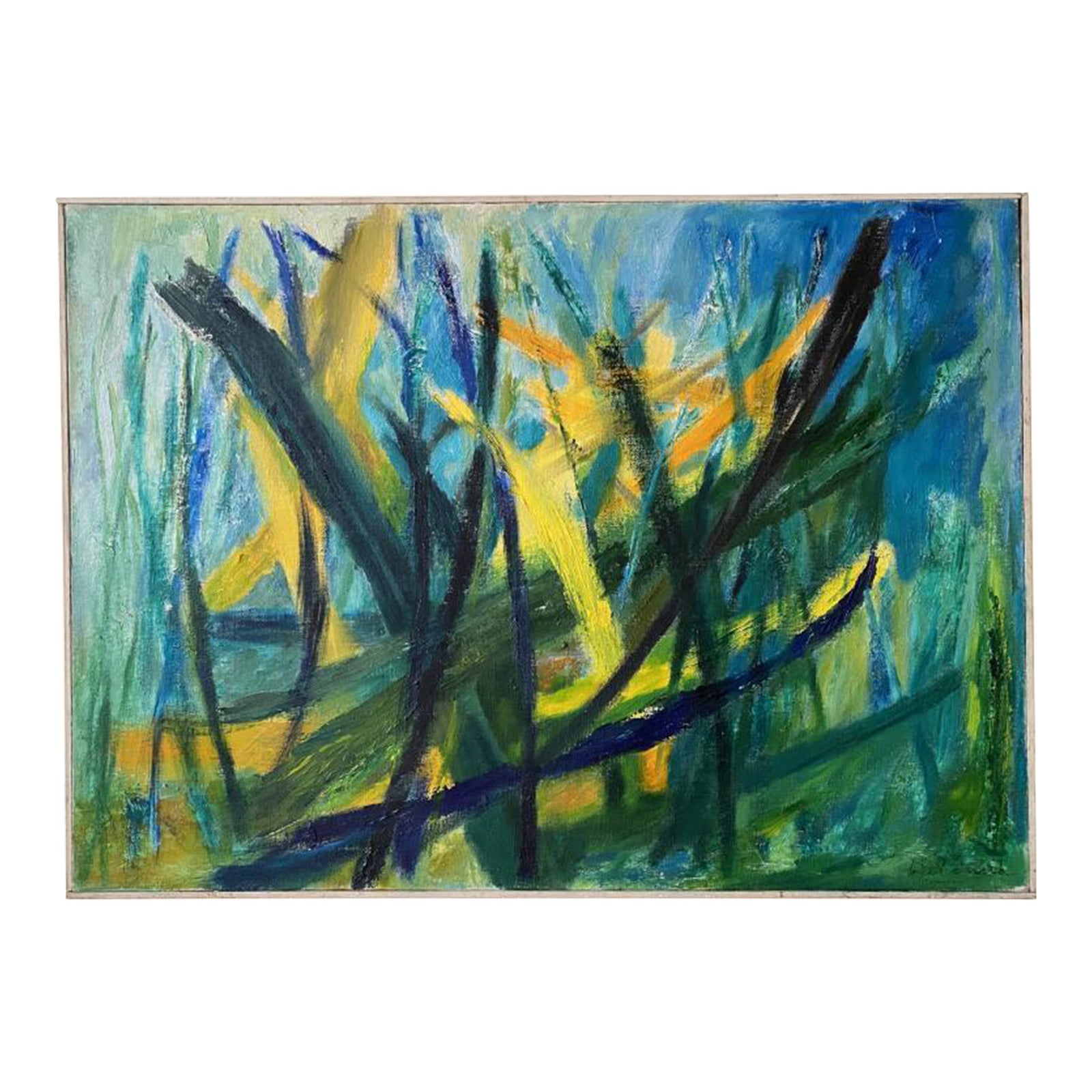 1960's Abstract Composition Painting, Framed | Chairish