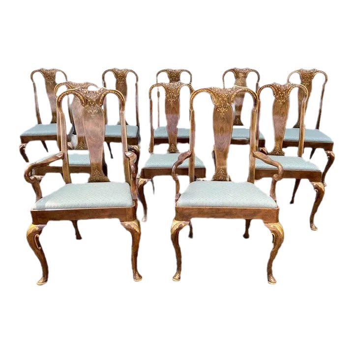 Baker Cherry Queen Anne Dining Chairs With Gold Gilt Details - Set of ...