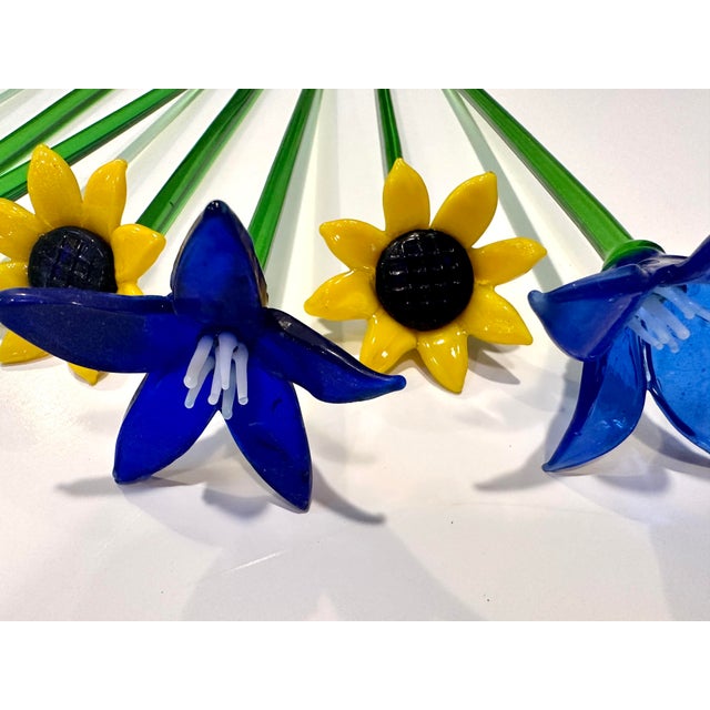 Mid 20th Century Hand Blown Art Glass Flowers - Set of 8 | Chairish