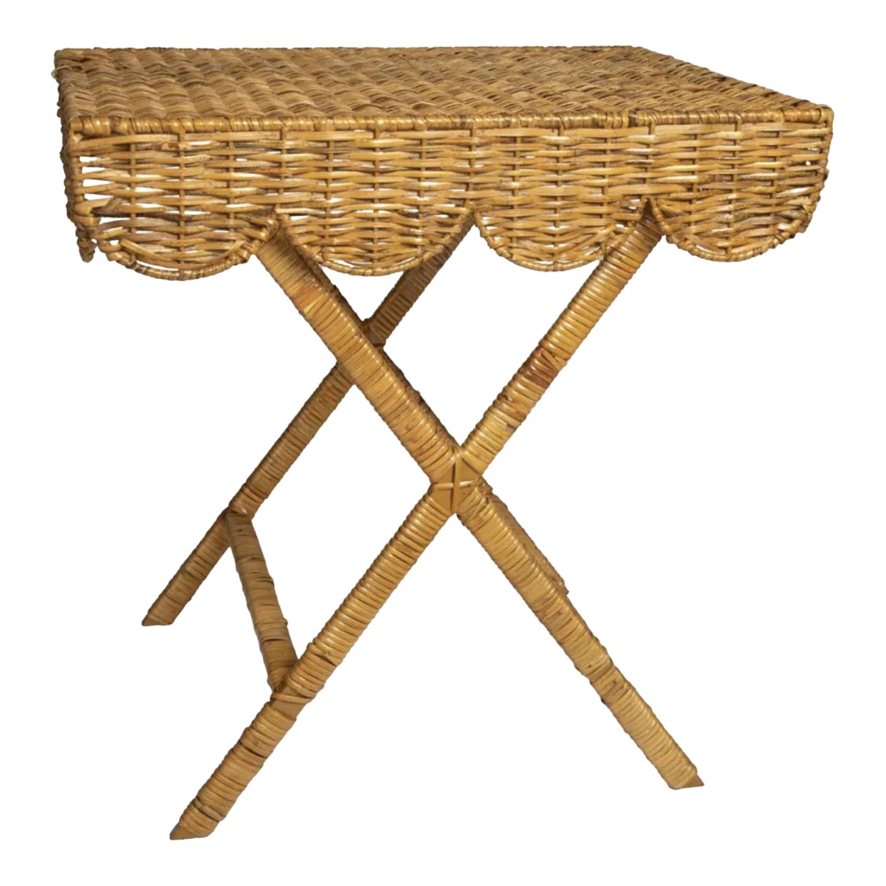 Scallop Wicker "X" Side Table | Chairish