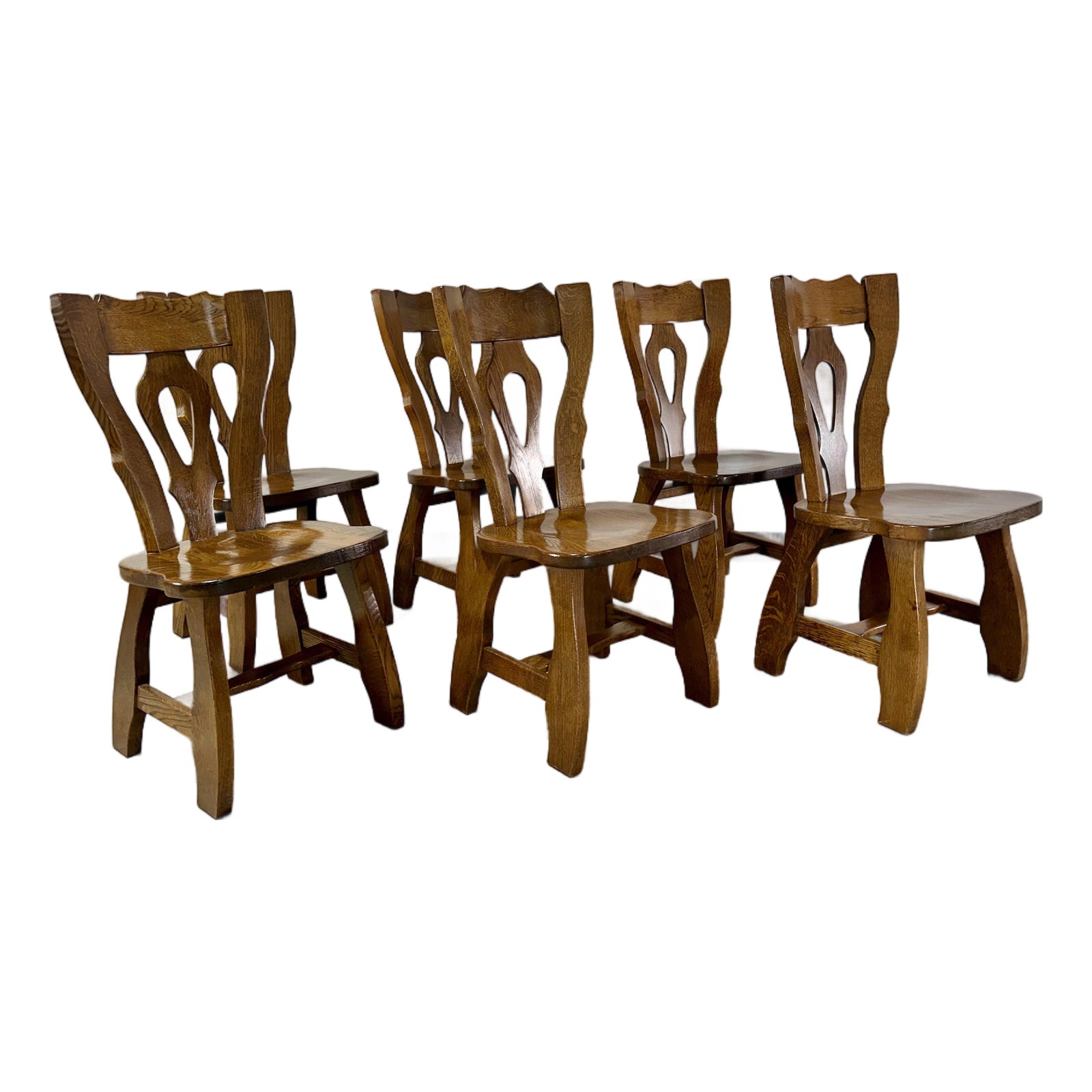 1970s Mid Century Guillerme Et Chambron Style Oak Dining Chairs, Set of ...