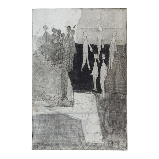 Vintage Mid Century Abstract Figural Block Etching by George Turner ...